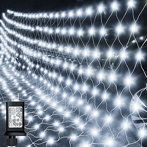 12ft x 5ft Christmas Lights Outdoor, 360 LED Net Lights with 8 Modes, Connectable, Plug in Bush Mesh Lights Christmas Fairy Twinkle Lights for Garden, Party, Xmas Tree Decorations (White)