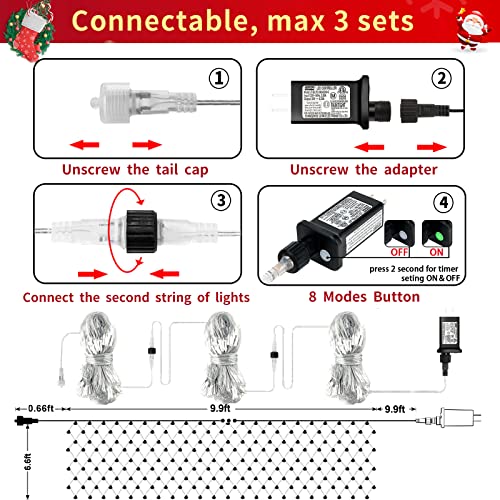 12ft x 5ft Christmas Lights Outdoor, 360 LED Net Lights with 8 Modes, Connectable, Plug in Bush Mesh Lights Christmas Fairy Twinkle Lights for Garden, Party, Xmas Tree Decorations (White)