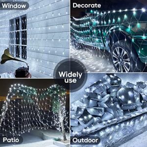 12ft x 5ft Christmas Lights Outdoor, 360 LED Net Lights with 8 Modes, Connectable, Plug in Bush Mesh Lights Christmas Fairy Twinkle Lights for Garden, Party, Xmas Tree Decorations (White)