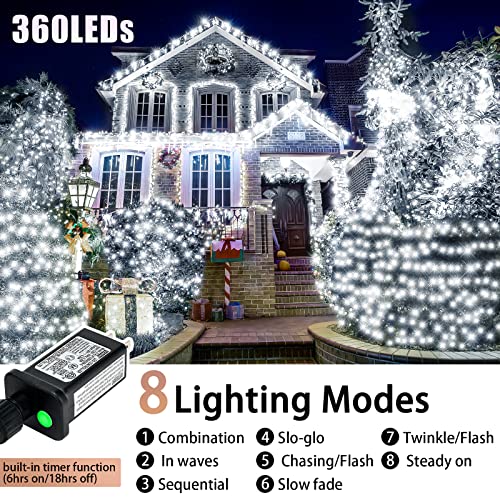 12ft x 5ft Christmas Lights Outdoor, 360 LED Net Lights with 8 Modes, Connectable, Plug in Bush Mesh Lights Christmas Fairy Twinkle Lights for Garden, Party, Xmas Tree Decorations (White)