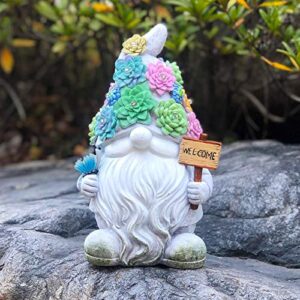 Gnome Garden Statues Outdoor Decor, Solar Gnome Figurines Lights for Garden Decoration Yard Art Gifts with 10 Warm White LEDs