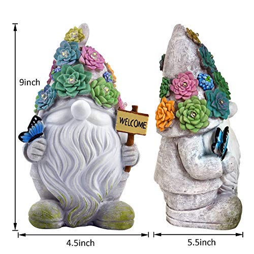 Gnome Garden Statues Outdoor Decor, Solar Gnome Figurines Lights for Garden Decoration Yard Art Gifts with 10 Warm White LEDs