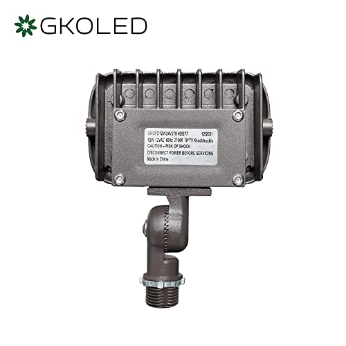 GKOLED 12W Outdoor Waterproof LED Garden Security Floodlight, 900Lumens, 80CRI, 2700K, 9-15V AC/DC, 1/2 Knuckle Mount, UV Resistant