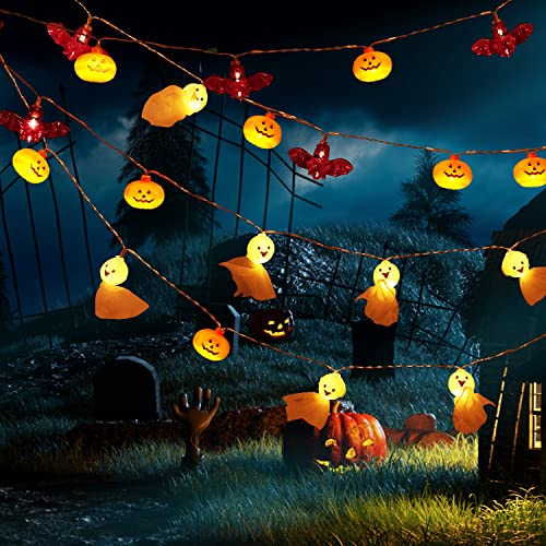 TOYMIS Halloween String Lights, 42.7ft 20 LEDs Halloween Decorative Lights USB-Powered Pumpkin Ghost Bat Lights for Gardens Yards Indoor and Outdoor Decorations(8 Modes)