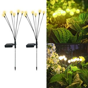 solar garden lights, 2pcs solar powered firefly lights outdoor waterproof, starburst swaying light, vibrant garden solar lights for garden,yard, path, lawn decor (warm white)