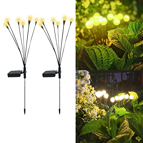 Solar Garden Lights, 2PCS Solar Powered Firefly Lights Outdoor Waterproof, Starburst Swaying Light, Vibrant Garden Solar Lights for Garden,Yard, Path, Lawn Decor (Warm White)