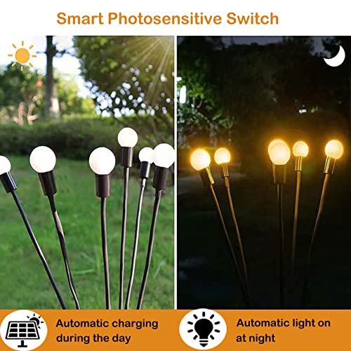 Solar Garden Lights, 2PCS Solar Powered Firefly Lights Outdoor Waterproof, Starburst Swaying Light, Vibrant Garden Solar Lights for Garden,Yard, Path, Lawn Decor (Warm White)