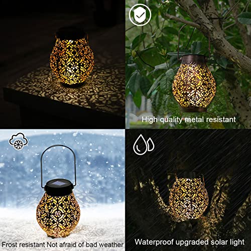 Solar Lanterns Outdoor Hanging Lights Waterproof for Garden Patio Decor, Warm White Solar-Powered Led Lamp