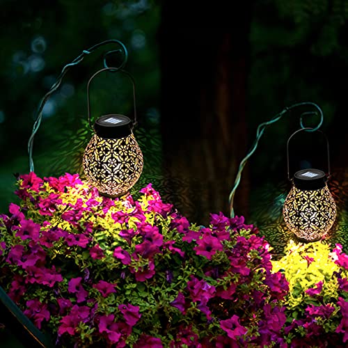 Solar Lanterns Outdoor Hanging Lights Waterproof for Garden Patio Decor, Warm White Solar-Powered Led Lamp