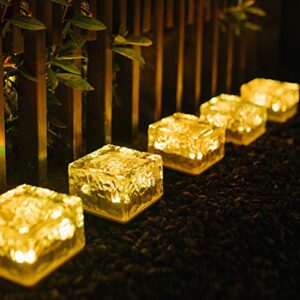 epicgadget solar ice cube shaped light, 2.8×2.8×2 inch ice cube shaped warm white outdoor solar garden decorative lights for walkway pathway backyard christmas decoration parties (4 pcs)