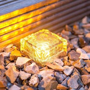 Epicgadget Solar Ice Cube Shaped Light, 2.8x2.8x2 inch Ice Cube Shaped Warm White Outdoor Solar Garden Decorative Lights for Walkway Pathway Backyard Christmas Decoration Parties (4 PCS)