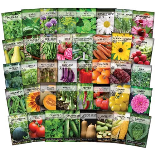 Sow Right Seeds - Complete Garden Seed Collection for Planting - 40 Non-GMO Heirloom Vegetable, Herb and Flower Varieties. Every Seed You Need to Plant and Grow a Bountiful Home Garden - Great Gift