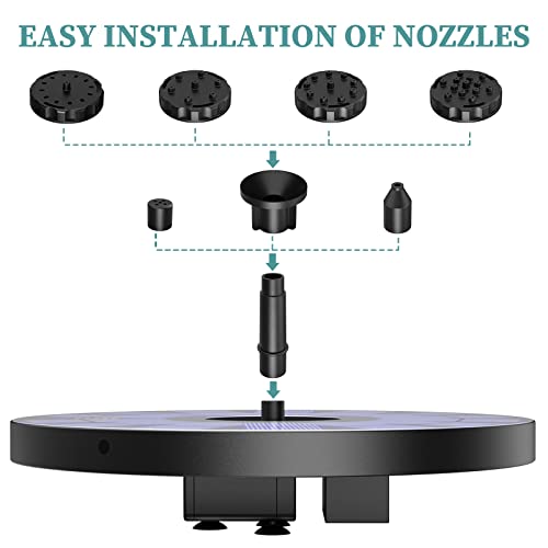 AMZtime Solar Fountain with Collapsible Basin DIY Kit, 2.5W Solar Water Fountain with 6 Nozzles, with Collapsible Basin, Solar Powered Water Fountain DIY Kit for Garden, Ponds, Pool, Fish Tank,Outdoor