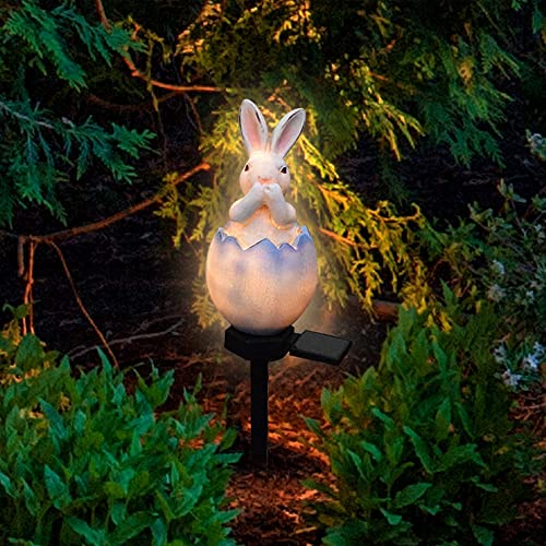 FIALAME Rabbit Garden Ornaments Outdoor Solar Pathway Lights, Bunny Resin Figurine Lamp for Courtyard Lawn, Garden Decoration Gifts (Blue)