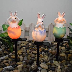 FIALAME Rabbit Garden Ornaments Outdoor Solar Pathway Lights, Bunny Resin Figurine Lamp for Courtyard Lawn, Garden Decoration Gifts (Blue)