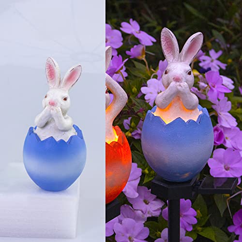 FIALAME Rabbit Garden Ornaments Outdoor Solar Pathway Lights, Bunny Resin Figurine Lamp for Courtyard Lawn, Garden Decoration Gifts (Blue)