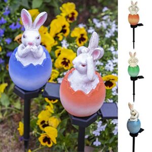 FIALAME Rabbit Garden Ornaments Outdoor Solar Pathway Lights, Bunny Resin Figurine Lamp for Courtyard Lawn, Garden Decoration Gifts (Blue)