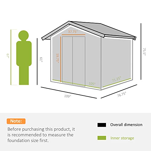 Outsunny 9' x 6' Metal Storage Shed Garden Tool House with Double Sliding Doors, 4 Air Vents for Backyard, Patio, Lawn Brown