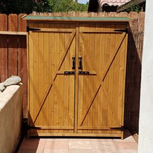 Goplus Outdoor Storage Cabinet, Wooden Garden Shed with Double Lockable Doors & Lean-to Roof, Vertical Tool Organizer for Backyard Patio Deck