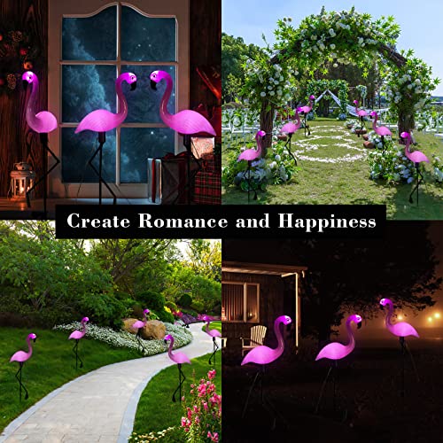 Flamingo Garden Solar Lights 3 Pieces Waterproof and Solar Powered Outdoor Decorative Stake Pink Lights for Pathway Lawn Yard Landscape Path Christmas Decorations Gifts