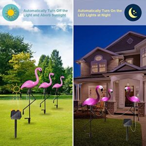 Flamingo Garden Solar Lights 3 Pieces Waterproof and Solar Powered Outdoor Decorative Stake Pink Lights for Pathway Lawn Yard Landscape Path Christmas Decorations Gifts