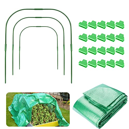 Fuuner 8.2ft×12.5ft Greenhouse Plastic, with 3 Sets Greenhouse Hoops for Plant Cover Support, Arched Steel Frame Hoops with Thickened Plastic Coated for DIY Garden Grow Tunnel