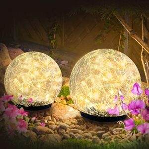 solar lights outdoor, 2 pack 40 led cracked glass solar garden lights, waterproof solar ground lights for yard, patio, walkway, lawn, pathway, solar outdoor decorative lights (4.7 inch, warm white)