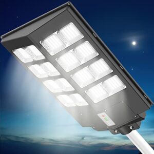 a-zone 800w solar street lights outdoor waterproof, 80000lm high brightness dusk to dawn led lamp, with motion sensor and remote control, for parking lot, yard, garden, patio, stadium, piazza