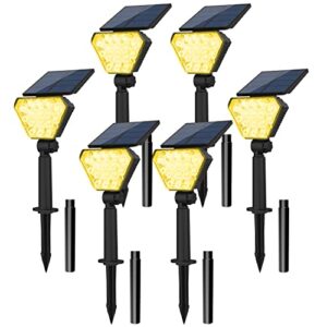 t-sun solar spotlights solar landscape light 16 led solar outdoor lights, warm light ip65 waterproof solar spot light garden lights for yard lawn path 6 pack