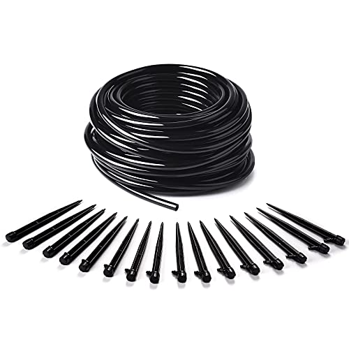 MIXC 50PCS Drip Emitters Sprayer and 50ft 1/4 inch Irrigation Hose, 50ft Roll Tubing Drip, 360 Degree Dripper Perfect for Irrigation System Watering Kits for Garden Patio Lawn Flower Bed