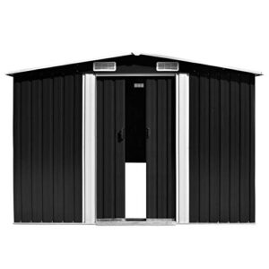 Tidyard Garden Shed with Double Sliding Doors Galvanized Steel Tool Shed Metal Pool Supplies Organizer for Patio, Backyard, Lawn, Outdoor Furniture 101.2 x 154.3 x 71.3 Inches (W x D x H)