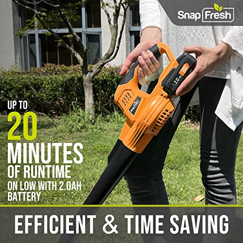 SnapFresh Leaf Blower - 20V Cordless Leaf Blower with 2.0Ah Battery & Charger, 130 MPH 140CFM Electric Leaf Blower for Lawn Care, Battery Powered Lightweight Leaf Blower for Yard Patio (Orange)