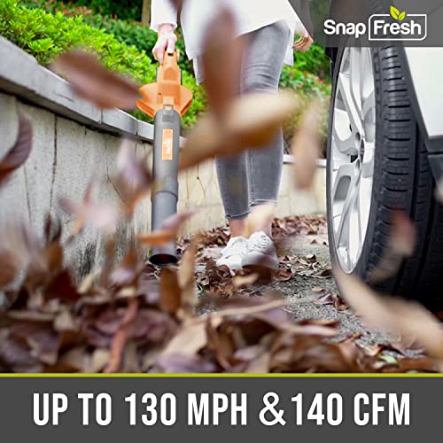 SnapFresh Leaf Blower - 20V Cordless Leaf Blower with 2.0Ah Battery & Charger, 130 MPH 140CFM Electric Leaf Blower for Lawn Care, Battery Powered Lightweight Leaf Blower for Yard Patio (Orange)