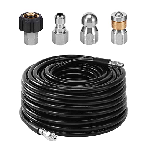 RIDGE WASHER Sewer Jetter Kit for Pressure Washer, 100 Feet Hose, 1/4 Inch, Drain Jetting, Laser and Rotating Sewer Nozzle, 3600 PSI, Orifice 4.0, 4.5