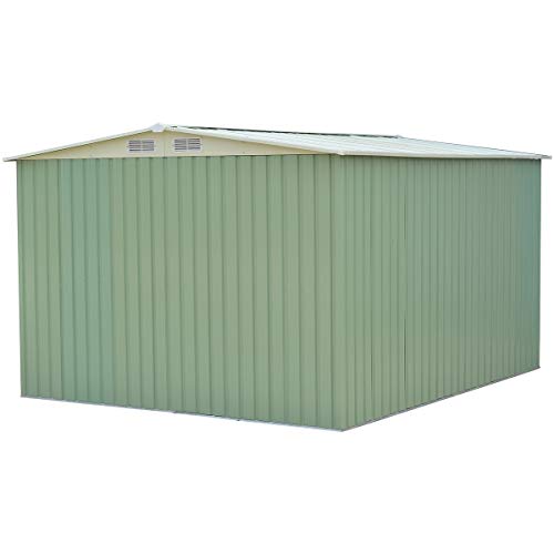 Goplus Outdoor Storage Shed Galvanized Steel Garden Tool House w/Sliding Door, 10 x 8ft (Green)