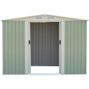 Goplus Outdoor Storage Shed Galvanized Steel Garden Tool House w/Sliding Door, 10 x 8ft (Green)