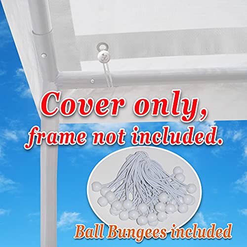 Strong Camel 10 x 20-Feet Carport Replacement Top Canopy Cover for Tent Outdoor Canopy Garden Gazebo Garage Shelter Cover with Ball Bungees White (Only Cover, Frame is not Included)