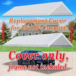 Strong Camel 10 x 20-Feet Carport Replacement Top Canopy Cover for Tent Outdoor Canopy Garden Gazebo Garage Shelter Cover with Ball Bungees White (Only Cover, Frame is not Included)