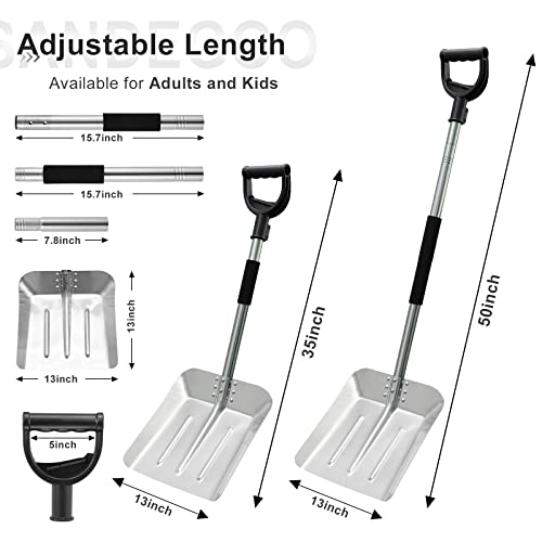 Snow Shovel for driveway-50 inch Aluminum Stainless Steel Lightweight Portable Sports Utility Forklift Trunk Camping Garden Beach Cleaning House Large Emergency