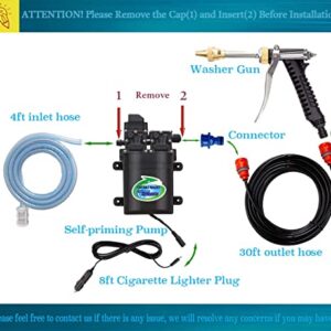 12V Pressure Washer, 130 PSI Portable Pressure Washer with 30Ft Hose, Portable Power Washer for Cars, Home, Garden, Vehicles (Double Pump)