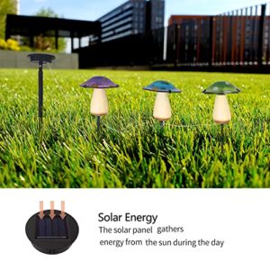 Adeco Solar Garden Lights Outdoor Set of 3 Mini Mushroom Solar String Lights Thickened Glass Solar Powered Stake Lights Waterproof Decoration Lights for Garden, Backyard, Lawn, Pathway, Party