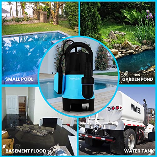 SereneLifeHome 400W Submersible Sump Pump Clean Dirty Water Powerful Utility Pump Auto Float Switch,16 ft. Cord, Basement, Yard, Swimming Pool, Pond, Flooded Area, Garden or Flat Hose