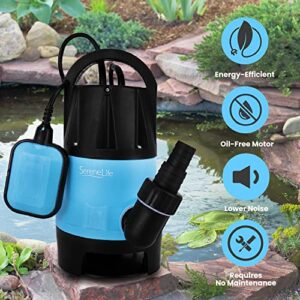 SereneLifeHome 400W Submersible Sump Pump Clean Dirty Water Powerful Utility Pump Auto Float Switch,16 ft. Cord, Basement, Yard, Swimming Pool, Pond, Flooded Area, Garden or Flat Hose