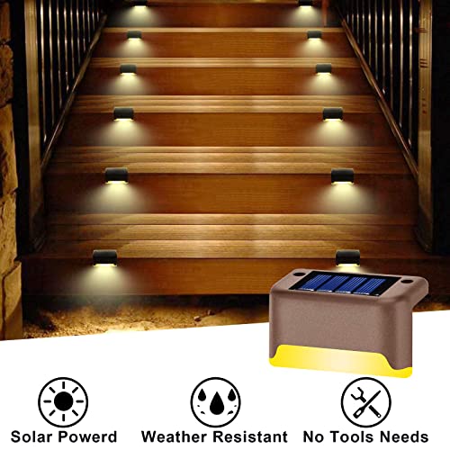 K.E.J. Solar Deck Lights Outdoor,LED Step Light Waterproof Landscape Lighting for Stairs,Step,Fence,Yard,Patio,Driveway,Pathway,Yard,Backyard and Garden (16 Pack, Brown)