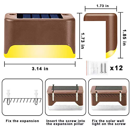 K.E.J. Solar Deck Lights Outdoor,LED Step Light Waterproof Landscape Lighting for Stairs,Step,Fence,Yard,Patio,Driveway,Pathway,Yard,Backyard and Garden (16 Pack, Brown)