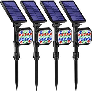 dbf 7 color changing solar spot lights outdoor, 22 led solar landscape lights solar halloween christmas lights outdoor waterproof decorations solar spotlight lights for garden yard patio, 4 pack