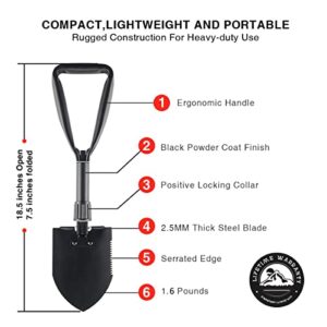 Behandy Folding Shovel, Collapsible Shovel for Car Snow, Camping Shovel and Pickax, Military Entrenching Tool for Gardening, Camping, Digging Dirt, Sand, Snow, Off Road, Portable Car Emergency kit