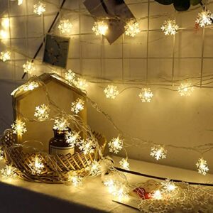 MILEXING Christmas Lights, Christmas Decor Snowflake String Lights, 19.6 ft 40 LED Fairy Lights Battery Operated Waterproof for Xmas Garden Patio Bedroom Party Decorations