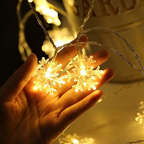 MILEXING Christmas Lights, Christmas Decor Snowflake String Lights, 19.6 ft 40 LED Fairy Lights Battery Operated Waterproof for Xmas Garden Patio Bedroom Party Decorations