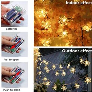 MILEXING Christmas Lights, Christmas Decor Snowflake String Lights, 19.6 ft 40 LED Fairy Lights Battery Operated Waterproof for Xmas Garden Patio Bedroom Party Decorations